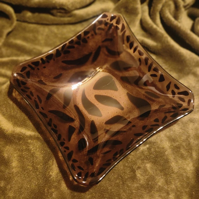 VINTAGE HEAVY TORTOISE Shell, Leopard Print Blown Art Glass Square ...