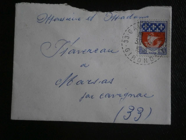 FRANCE BLASON PARIS Lettre Enveloppe Cover Cachet Tirete Gauriaguet ...