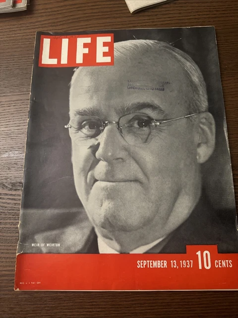 LIFE MAGAZINE SEPTEMBER 13, 1937 Weir of Weirton, Robert Riggs, Joe ...
