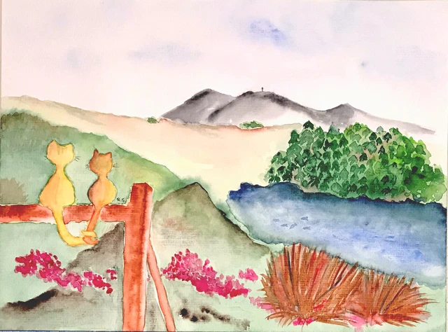 AQUARELL ORIGINAL KATZEN Berge Landschaft Natur24x32 Bild Kunst Malerei EUR 45,00 - PicClick DE