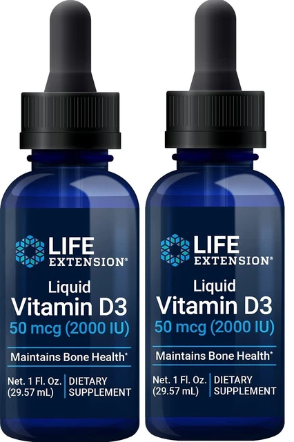 LIFE EXTENSION LIQUID Vitamin D3 50 mcg (2000 IU) 1oz 2 Bottle pack $33 ...