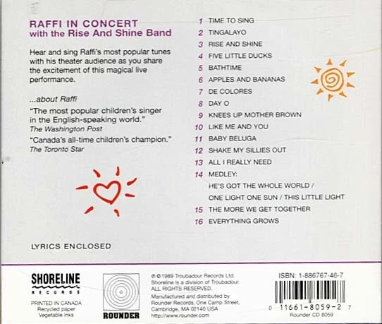 RAFFI IN CONCERT With The Rise And Shine Band ~ Raffi ~ Reggae ~ CD ...