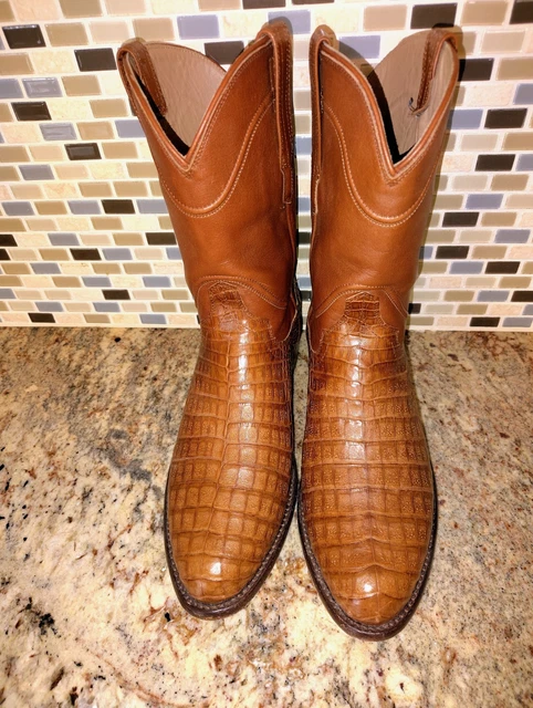 EUC TECOVAS (COLE) Brown Caiman Leather Roper/Cowboy Boots - US Size 9 ...