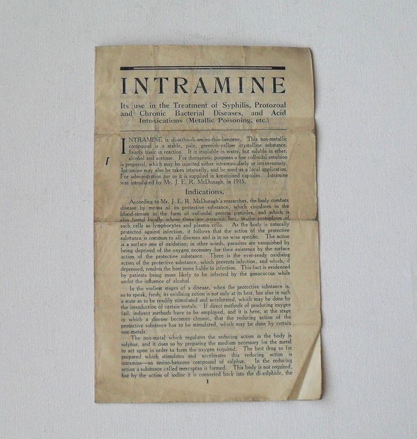 VINTAGE 1920'S INTRAMINE Product Leaflet from B.D.H. - Treatment for ...