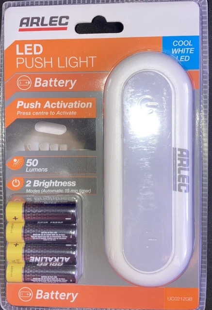 LED PUSH LIGHT Arlec Battery Push Activation Cool White 50 Lumens 2 ...