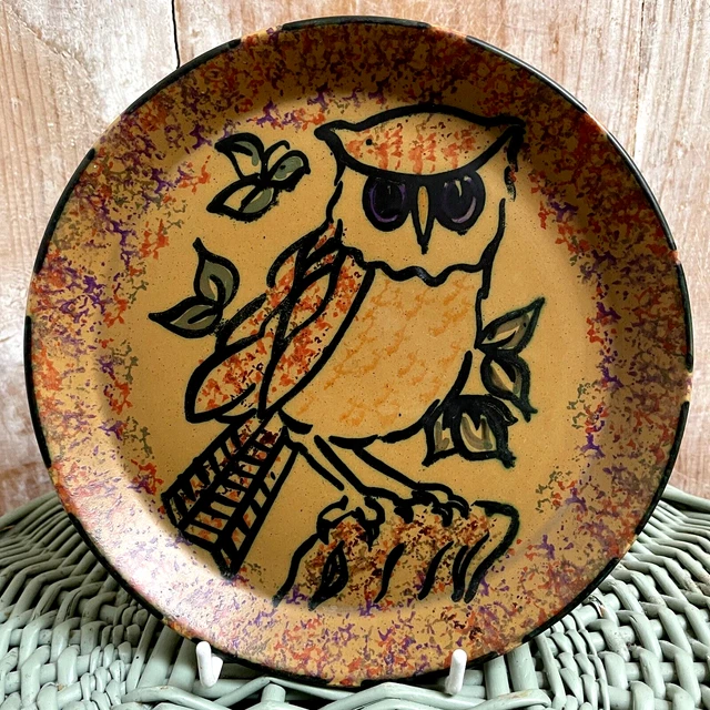 VINTAGE RETRO 1970'S HONITON DEVON STUDIO POTTERY 20cm OWL BIRD PLATE £ ...