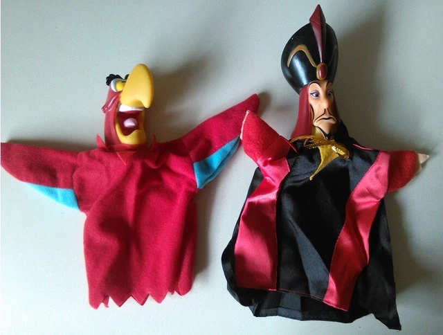ALADDIN HAND PUPPETS JAFAR and IAGO disney THEATRE rubber heads RARE ...