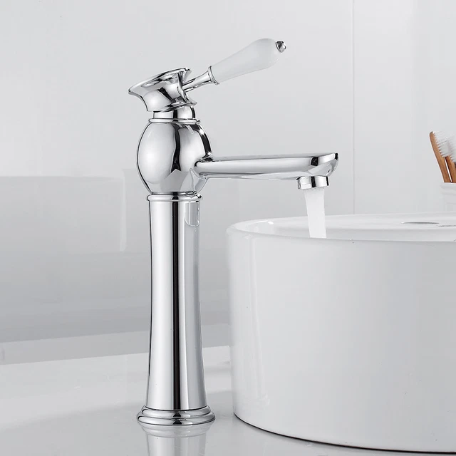 TRADITIONAL BATHROOM TAP Tall Basin Mixer Taps Ceramic Handle Brass ...