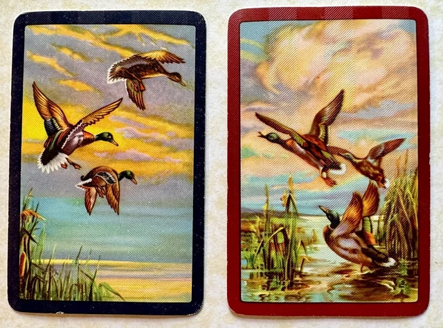 1 PAIR VINTAGE Swap/Playing CARDS ~ Linen/Herringbone ~DUCKS Landing ...