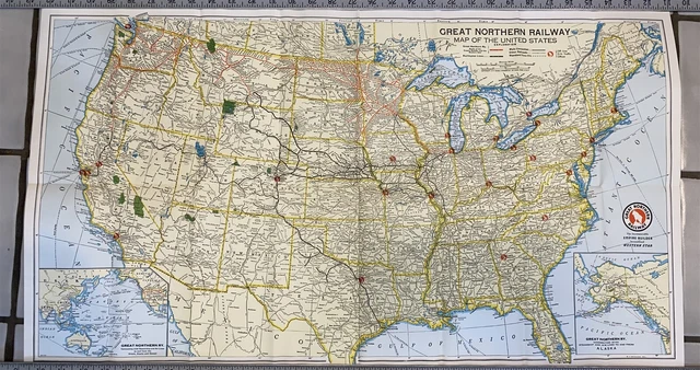 1957 GREAT NORTHERN Railroad Empire Builder Map of the United States ...