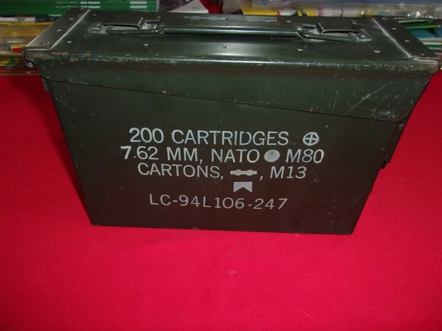 SCATOLA MUNIZIONI CARTUCCE Nato 7,62 M80 M16 200 Cartridges Metal Box ...