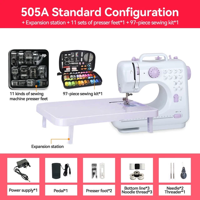 505A MINI SEWING Machine w/Extension Board 11pcs Presser Feet Set and 97pcs Kit £40.99 - PicClick UK