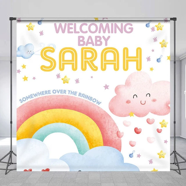 CUSTOM ADORABLE PINK Rainbow Baby Shower Backdrop for Girl $36.09 ...