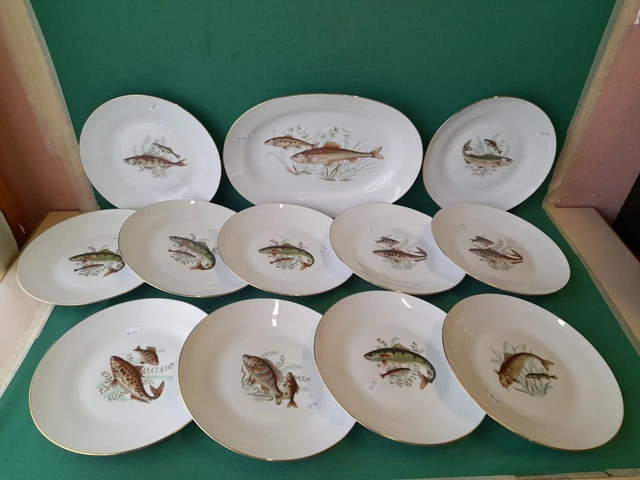 SERVIZIO PIATTI DA Pesce Porcellana Richard Ginori Vintage 11 Persone ...