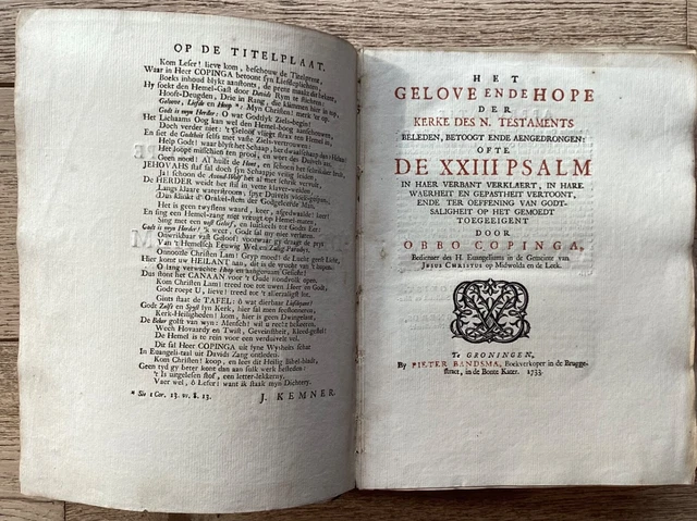 1733 OBBO COPINGA. Het Gelove ende Hope der kerke des N. Testaments, P ...