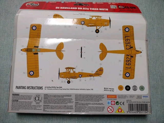 DE HAVILLAND DH.82A Tiger Moth Starter Set 1:72 Airfix A55115 NO PAINTS ...