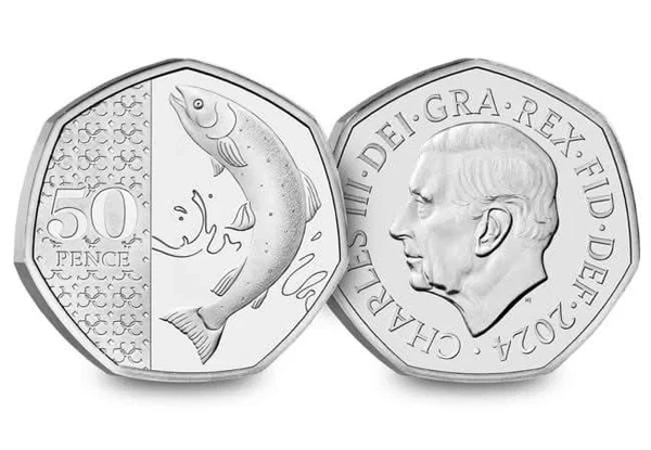 RARE NIFC NO PRIVY MARK 2024 KING CHARLES III UNC ATLANTIC SALMON 50p ...