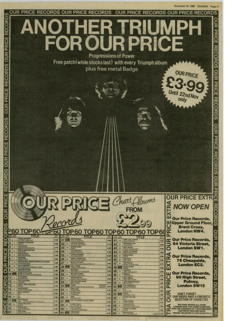 TRIUMPH NEW ALBUM Progressions of Power A3 Laminated Advert UK 1980 £5. ...