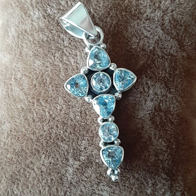 CRUZ AZUL ZAFIRO Colgante 925er Plata Símbolo Joya - de Nuevo EUR 42,70 ...