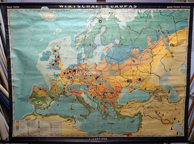MURAL VINTAGE ROLLABLE Map Europe Economy Wall Chart Poster £169.88 ...
