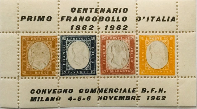 ERINNOFILO -FOGLIETTO CENTENARIO Primo Francobollo D’Italia 1862-1962 ...
