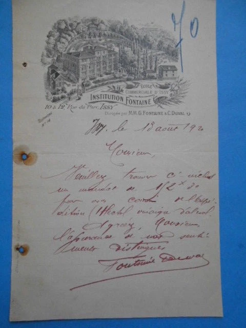 LETTRE ANC. : Institution Fontaine - Mrs G. Fontaine & C. Duval - Issy ...