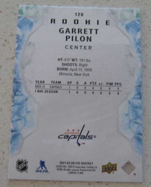 GARRETT PILON 2021-22 Upper Deck Ice #128 ROOKIE hockey card WASHINGTON ...