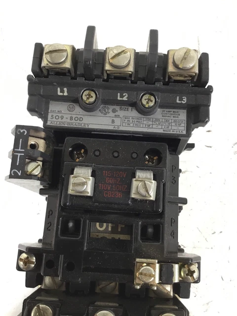 ALLEN-BRADLEY FULL 509-BOD Motor Starter w/ W33 Overload Relays; 120V ...