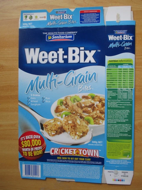 EMPTY CEREAL BOX Packet Sanitarium Weet-Bix Multi-Grain Bites "Cricket ...