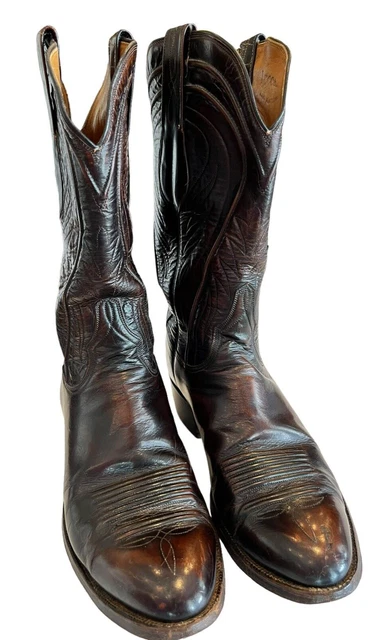 LUCCHESE BOOTS MEN Brown black Leather San Antonio Vintage Boots 6383 ...