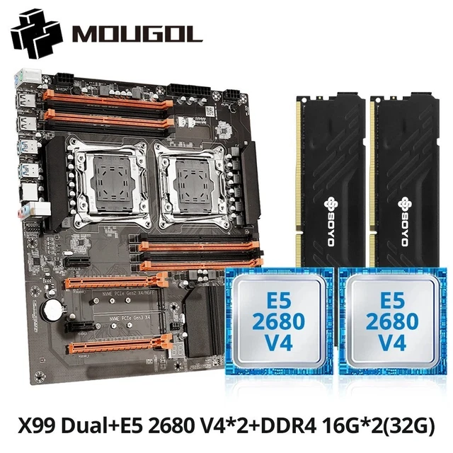 X99 DUAL CPU Gaming Motherboard Set Lntel Xeon E5 2680 V4&DDR4 64GB (4 ...