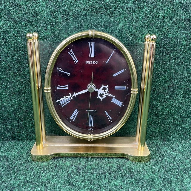 VINTAGE SEIKO QUARTZ Desk Mantle Shelf Clock Lucite and Brass Working ...