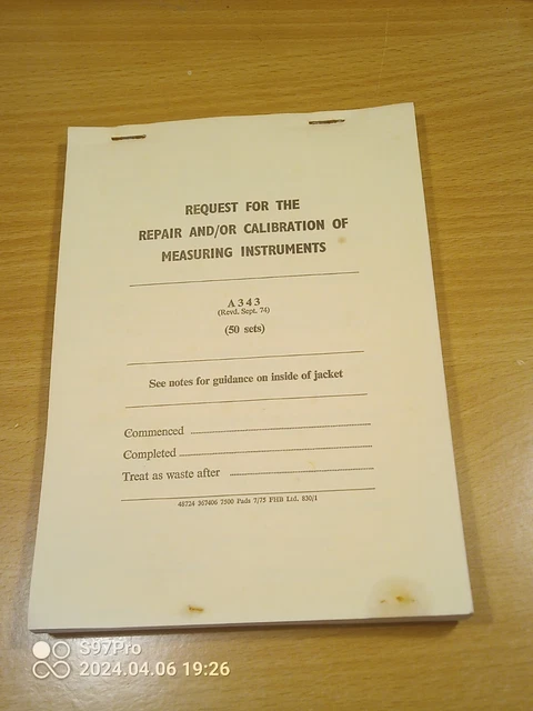 GPO TELELEPHONE EXCHANGE DOCKET PAD REQUEST FOR CALIBRATION UNWRITTEN ...