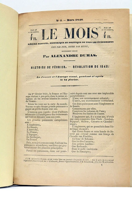 DUMAS (ALEXANDRE). LE Mois. Revue historique et politique de tous les ...