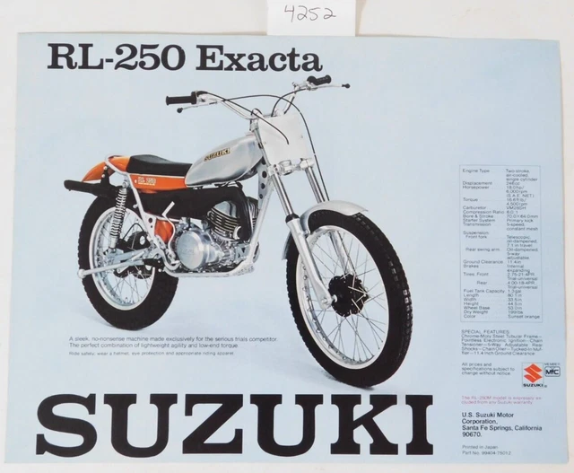 1974-75 GENUINE SUZUKI RL250 Exacta Trials Factory Original OEM Brochure RL 250 £40.13 - PicClick UK