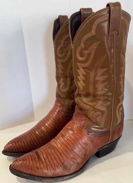 VINTAGE JUSTIN BOOTS Brown Lizard Cowboy Boots Style 8301 Usa Made Men ...