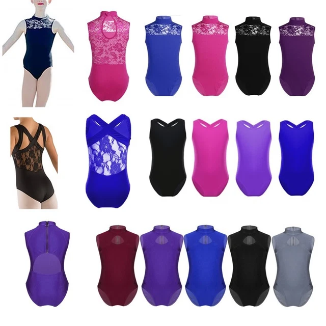 Girls Mock Neck Ballet Leotard Jumpsuit Gymnastics Bodysuit Dance