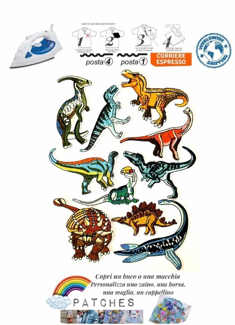 LOTTO 10 PATCH dinosauri toppa termoadesiva jurassic park iron on decorazione EUR 17,11 ...