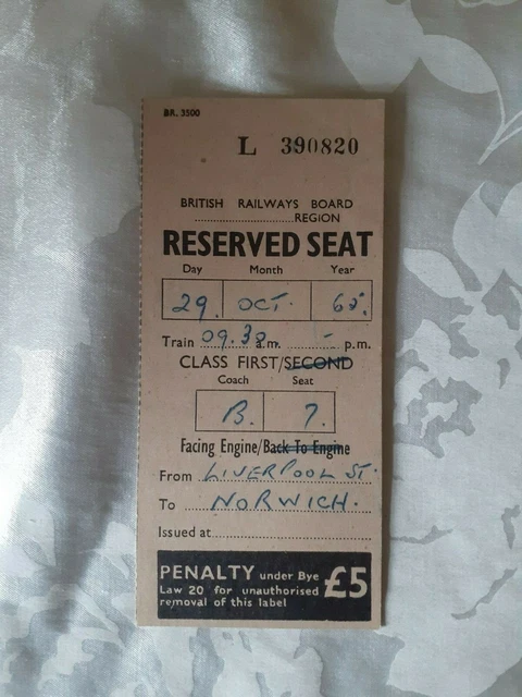 BRITISH RAILWAYS BOARD Seat Reservation Label £1.00 - PicClick UK