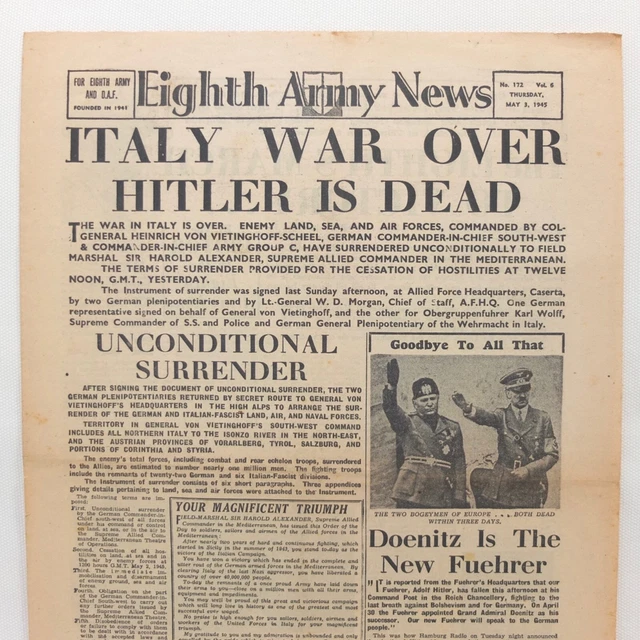 WW2 1945 BRITISH Eighth 8Th Army News Newspaper May 3 Italy War Over ...