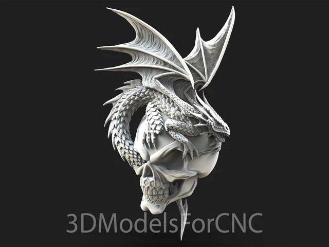 3d Model Stl File For Cnc Router Laser And 3d Printer Dragon And Skull 4