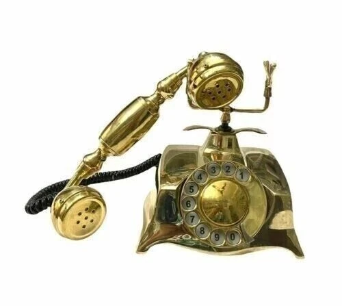 ANTIQUE SHINE FINISHED Brass Rotary Dial Working Telephone Decor ...