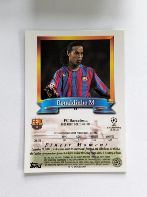 TOPPS FINEST FLASHBACK UCC 22/23 Base Fc Barcelone Ronaldinho #99 EUR 6 ...