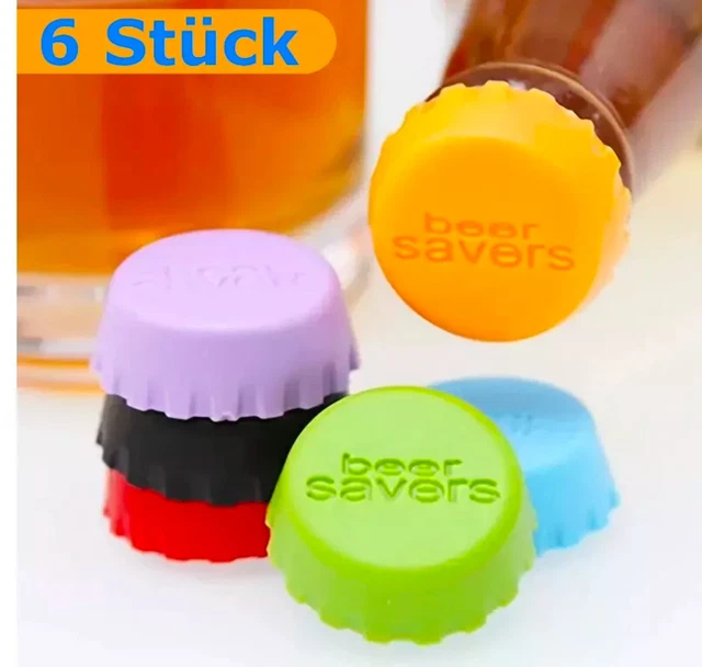 SILIKON FLASCHENVERSCHLUSS ELASTISCHE Kronkorken Beer Saver 6 Stk. Bier ...