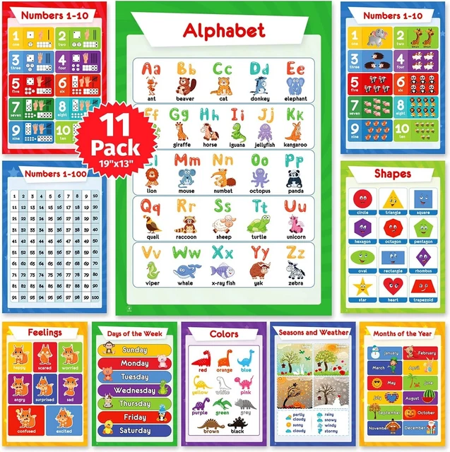 11 EDUCATIONAL POSTERS for Toddlers Kids Homeschool Preschool 19x13 ...