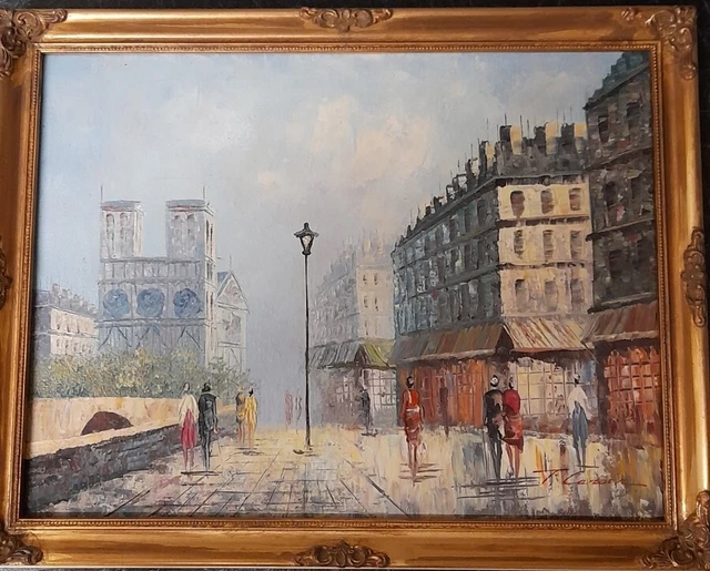 SIGNED ORIGINAL OIL painting - Parisian street scene by artist T ...