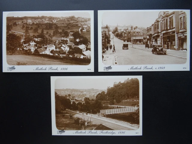 DERBYSHIRE 3 X MATLOCK BANK & FOOTBRIDGE Reproduction Postcard by Frith ...