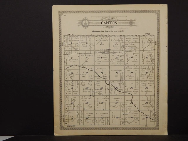 KANSAS, KINGSMAN COUNTY Map, Canton & Eagle Townships Dble Sided 1915 ...