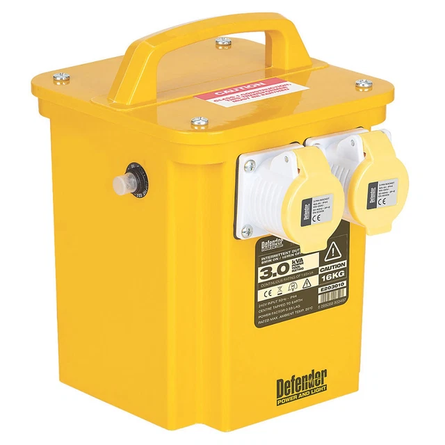 DEFENDER SITE TRANSFORMER 3kVA Twin Outlet 110V 16A Portable For Power ...