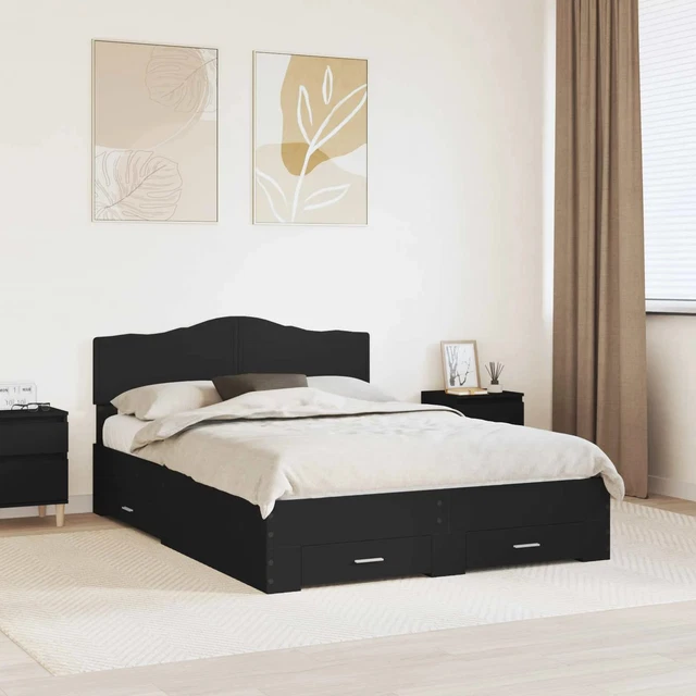 BED FRAME WITH Headboard Black 140 x 200 cm Engineered Wood vidaXL £275 ...